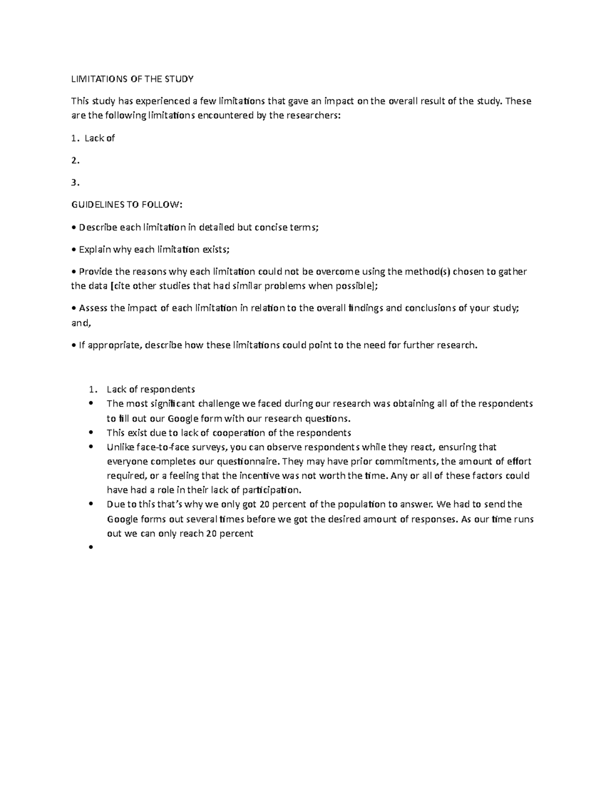 Limitations OF THE Study - LIMITATIONS OF THE STUDY This study has ...