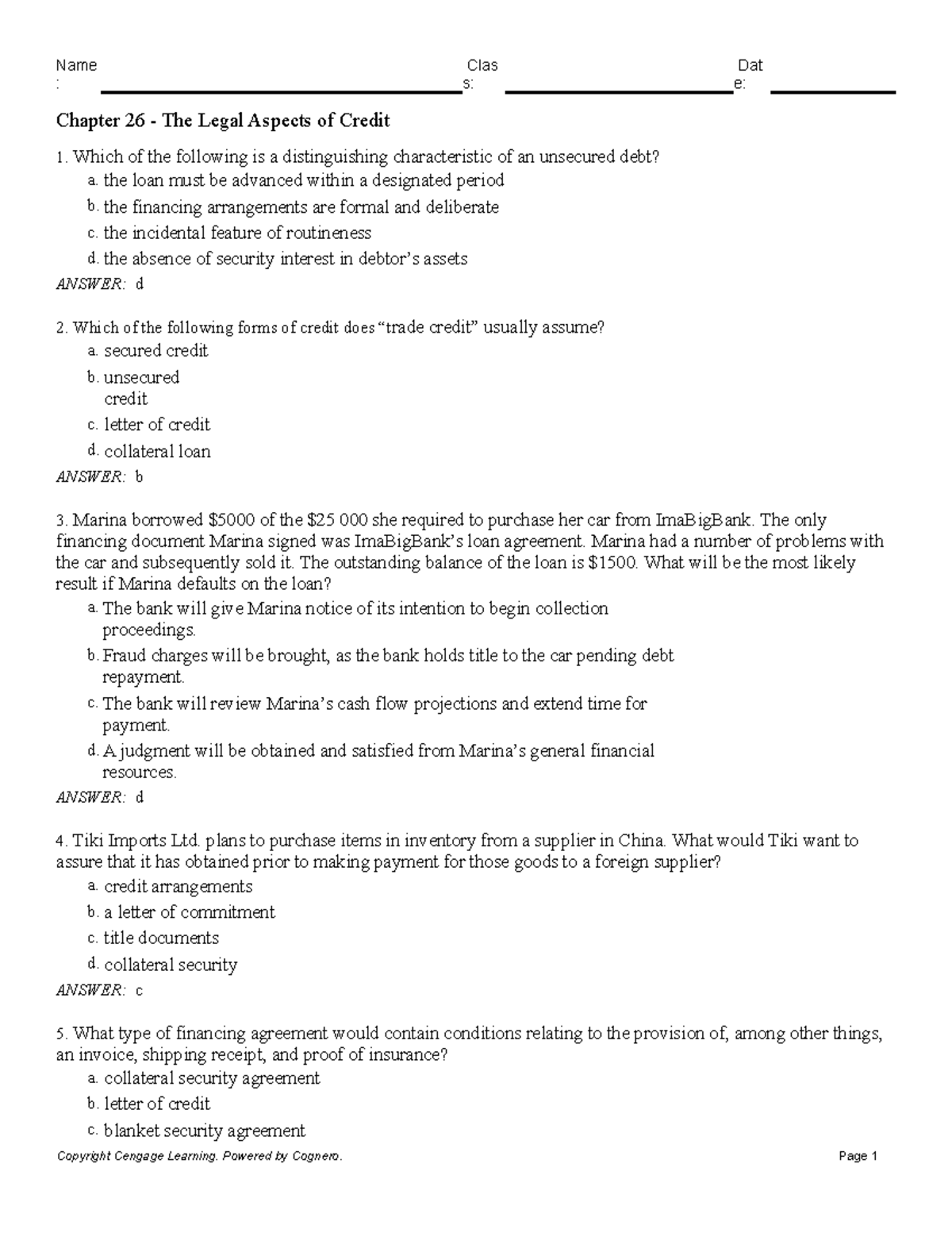 Chapter 26 The Legal Aspects of Credit - : s: e: Chapter 26 - The Legal ...