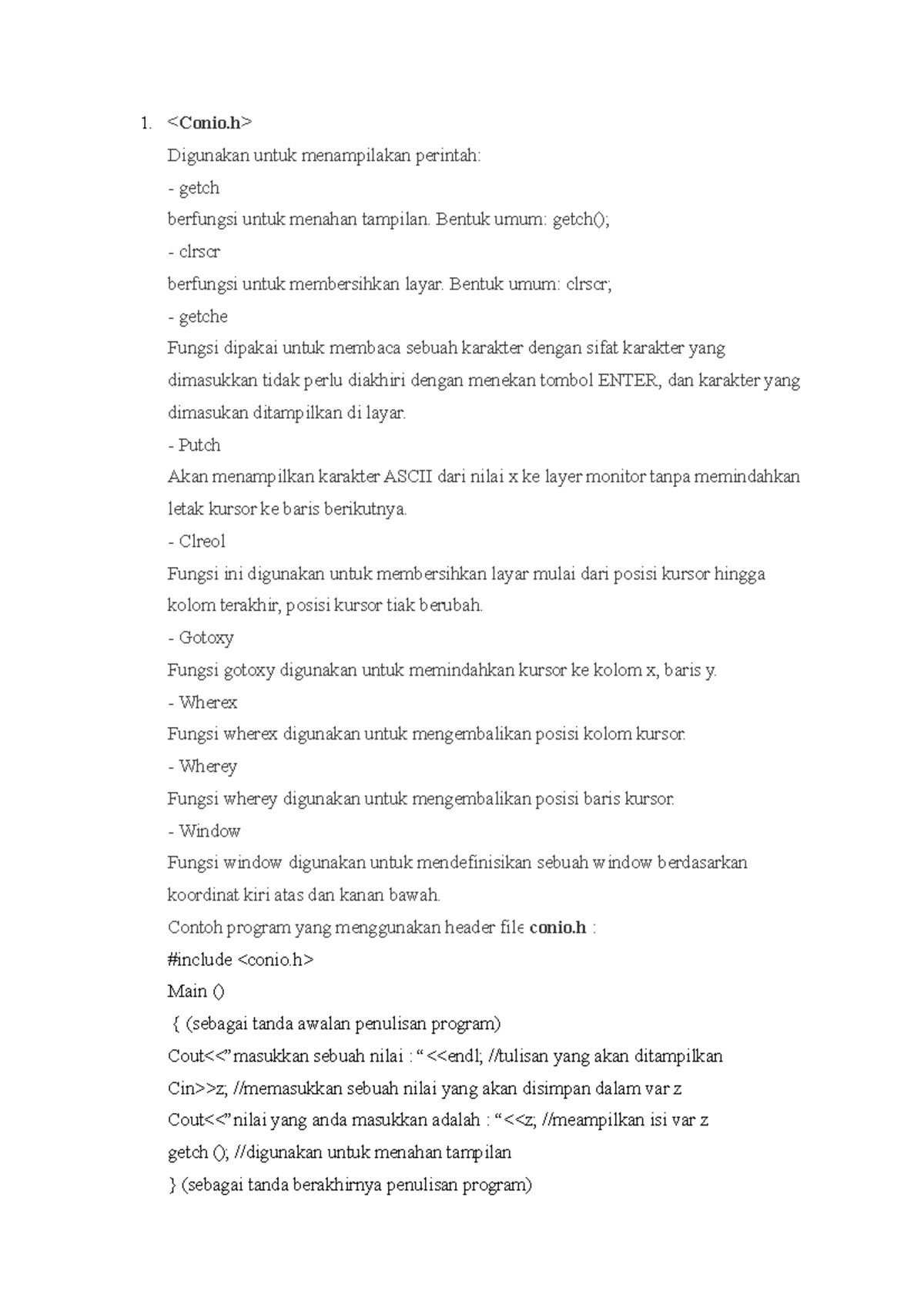 Conio Fungsi Dan Penulisan File Header - Digunakan untuk menampilakan ...