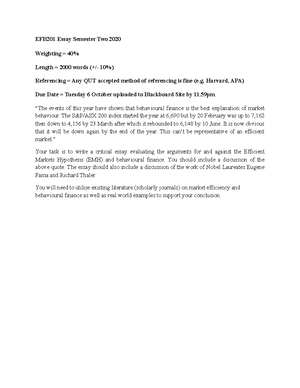 EFB201 Financial Markets - QUT - StuDocu