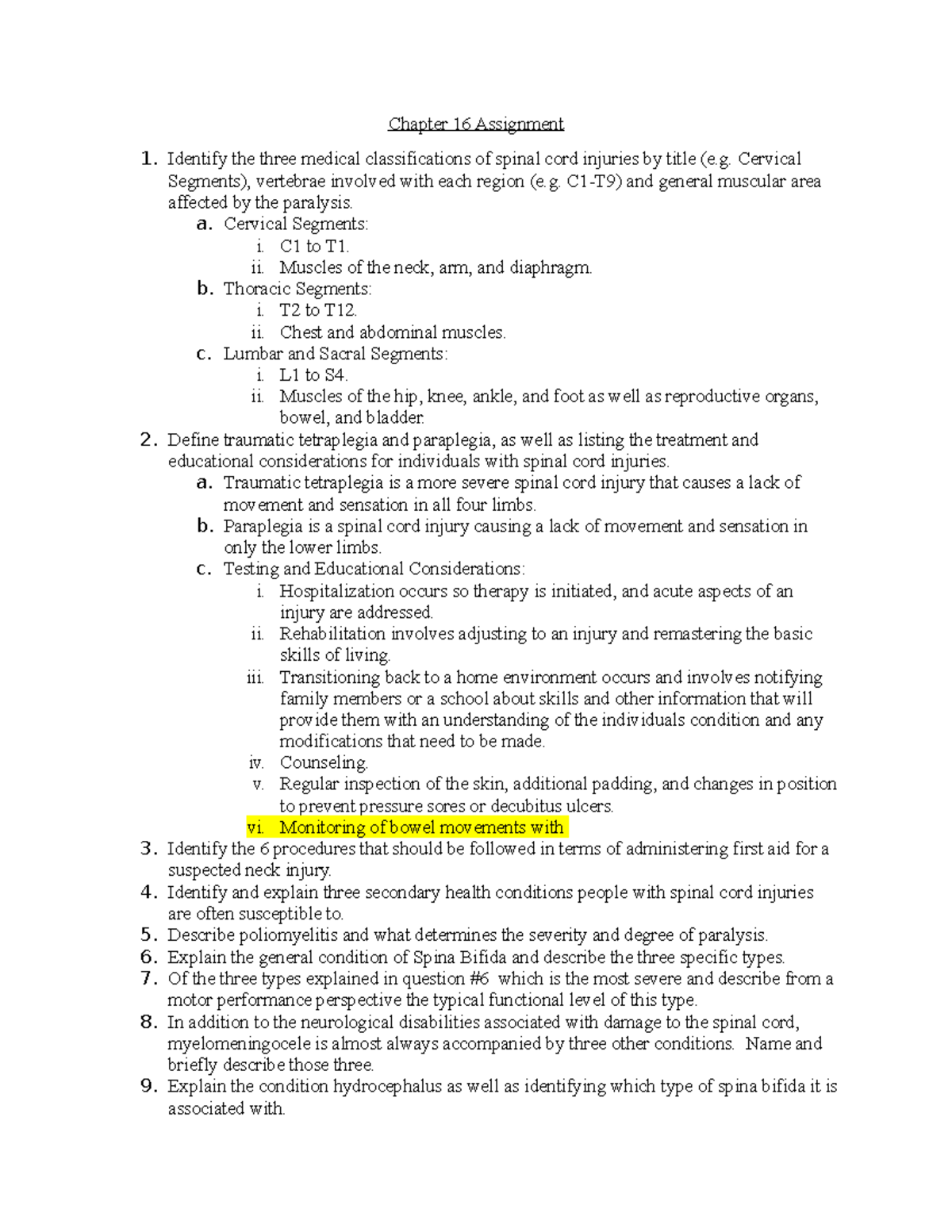 Chapter 13 Assignment (Special Populations) - Chapter 16 Assignment Identify the three medical ...