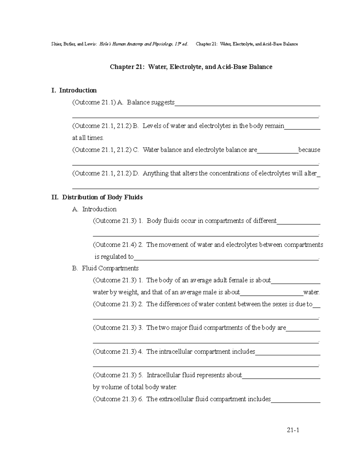 Ch21 studyoutline 13e - Review notes over systems - Shier, Butler, and ...