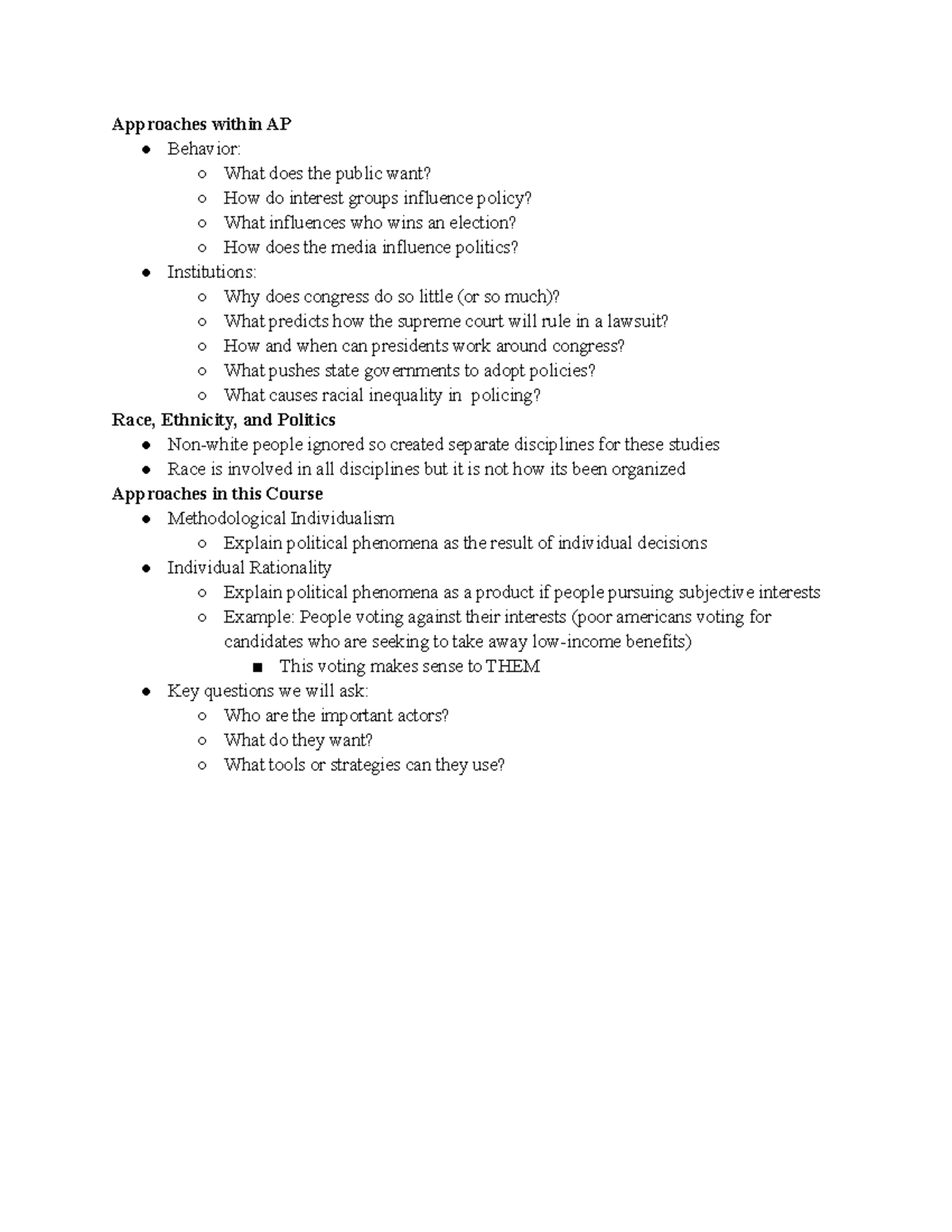 American Politics Lecture 1 - Approaches within AP Behavior: What does ...