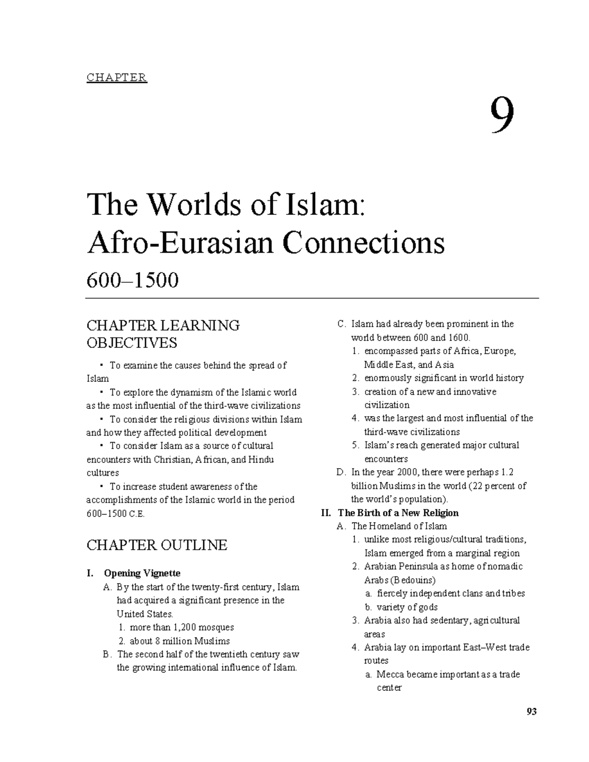 Unit 1Chapter 9 outline student - 93 C H AP TER 9 The Worlds of Islam ...