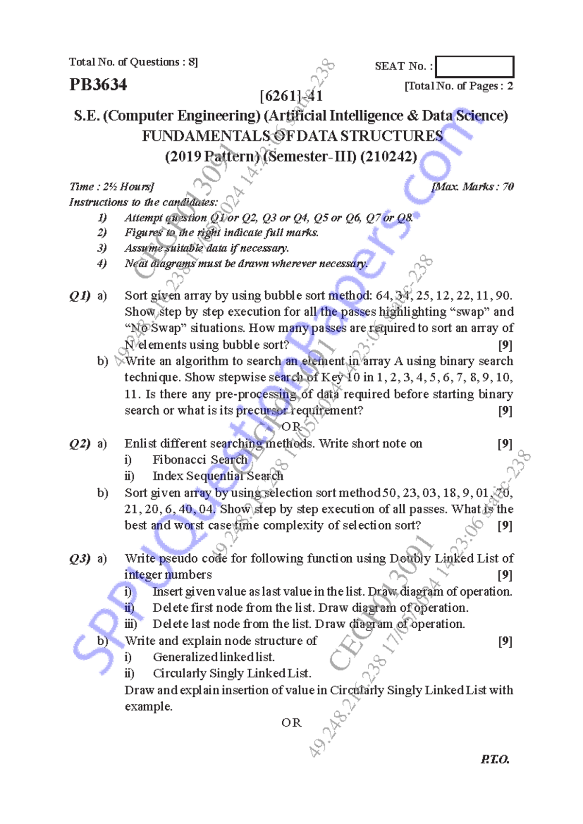 Be Computer Engineering Semester 3 2024 May Fundamentals Of Data Structures Pattern 2019 Total