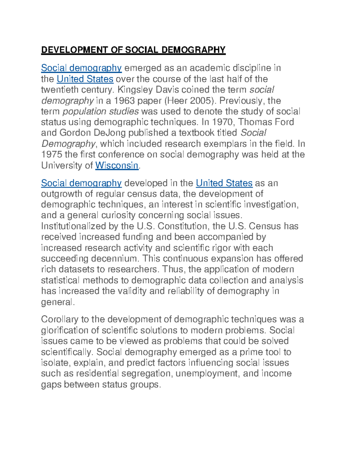 Development OF Social Demography - DEVELOPMENT OF SOCIAL DEMOGRAPHY ...