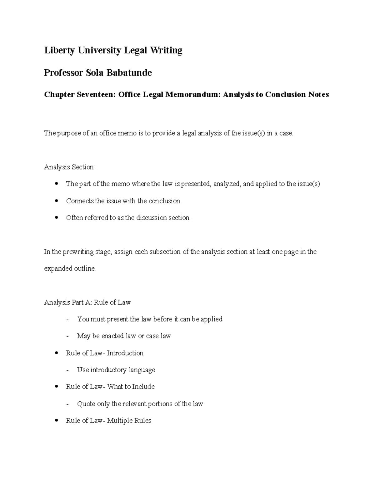 Legal Writing Chapter Seventeen Notes - Liberty University Legal ...