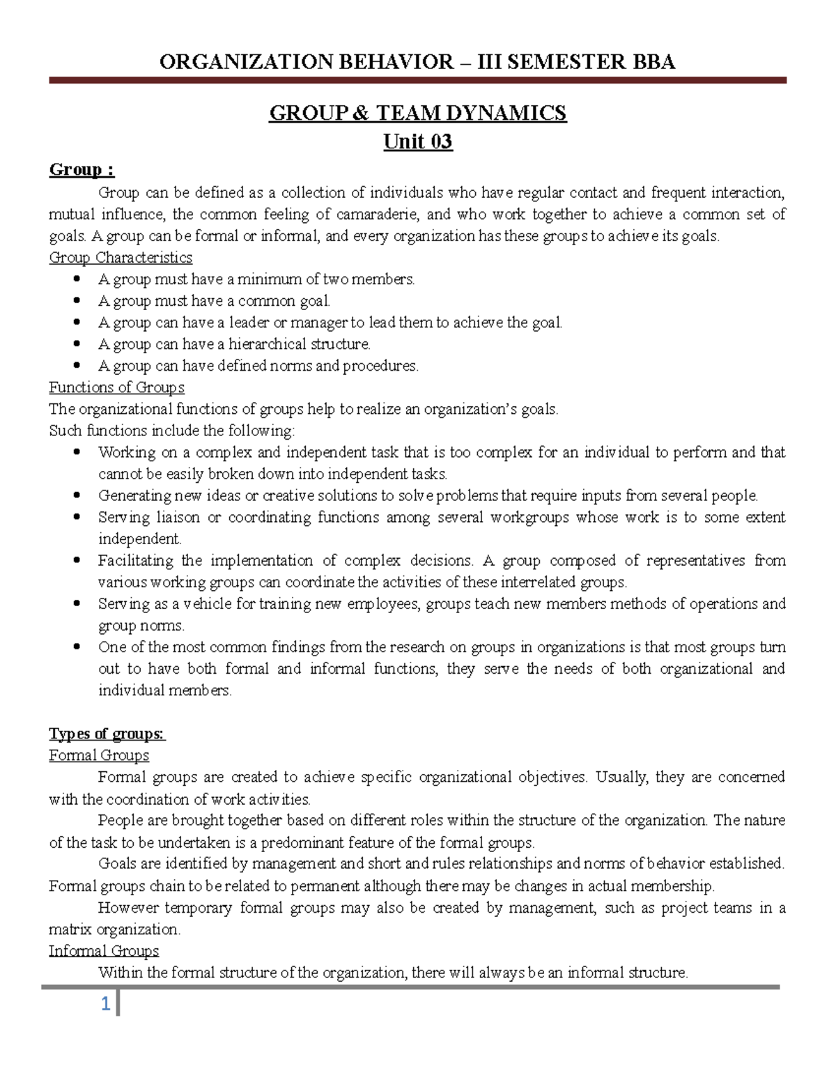 Group and Team Dynamics Unit 03 - GROUP & TEAM DYNAMICS Unit 03 Group ...