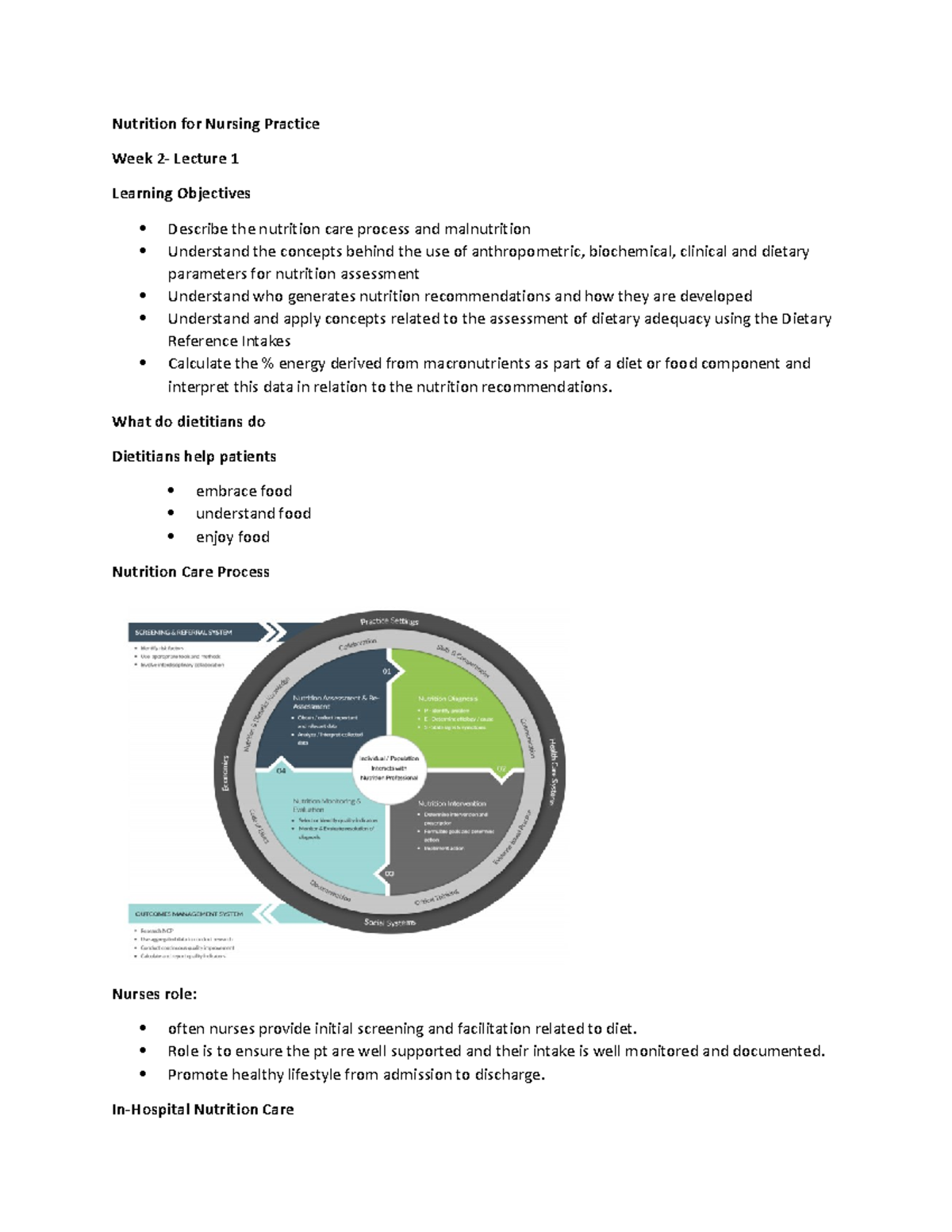 Nutrition for Nursing Practice - What do dietitians do Dietitians help ...