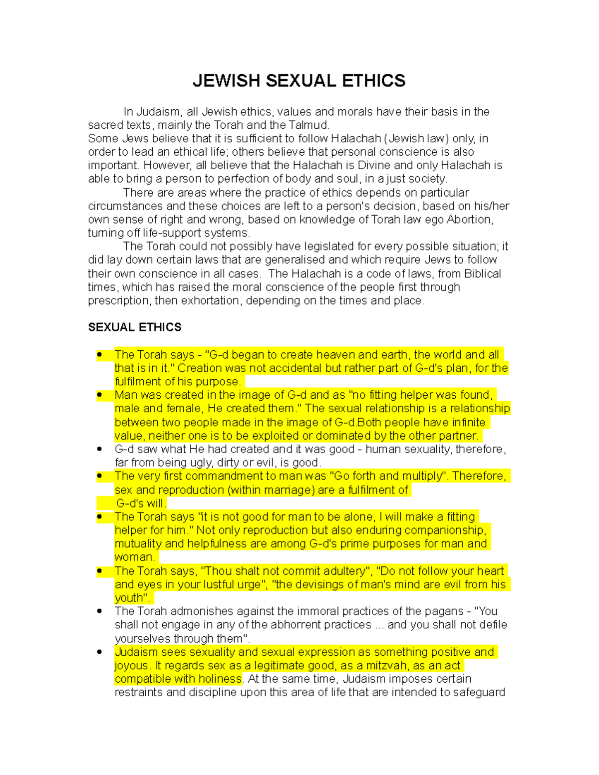 Jewish Sexual Ethics - Booklet - JEWISH SEXUAL ETHICS In Judaism, all ...