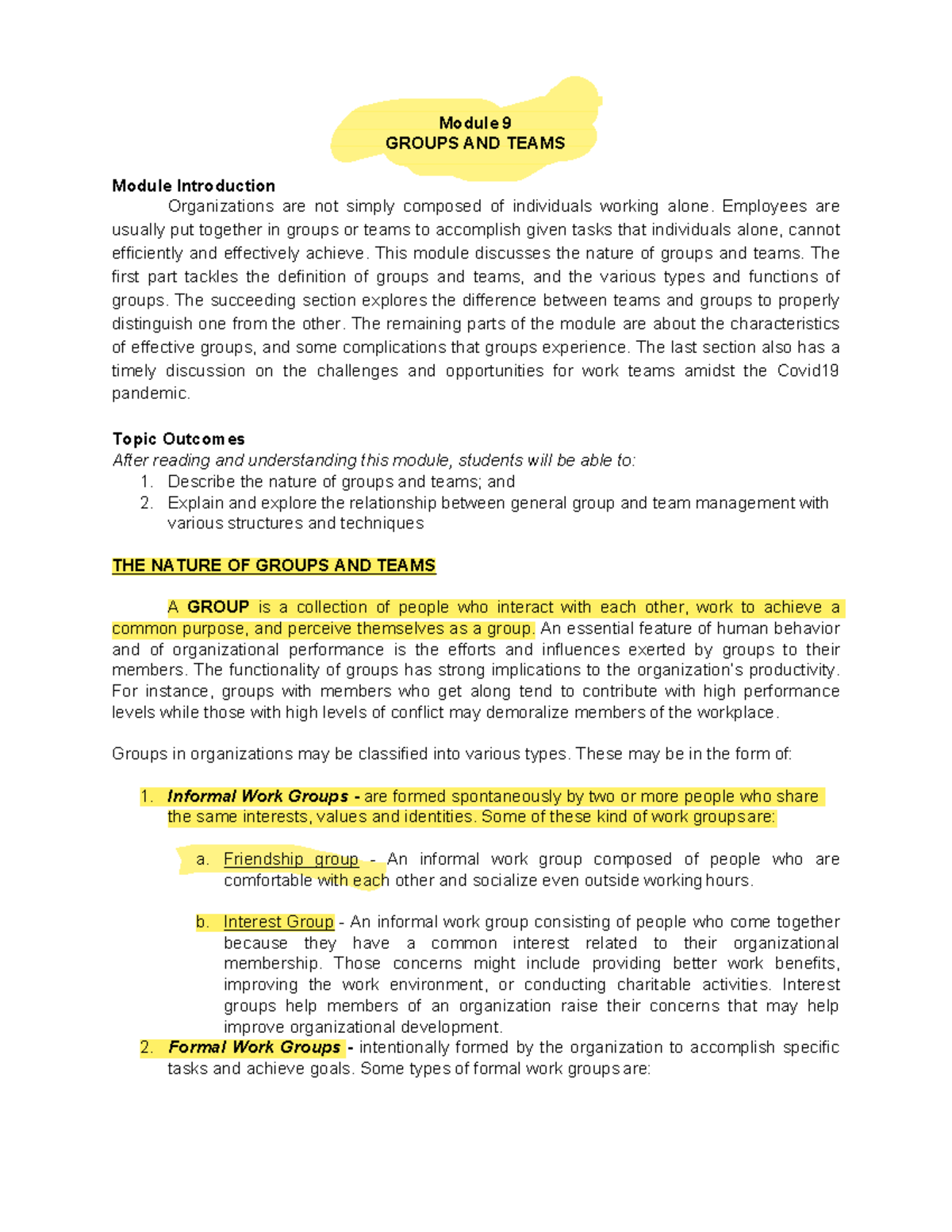 Module 9 Module 9 GROUPS AND TEAMS - Module 9 GROUPS AND TEAMS Module ...