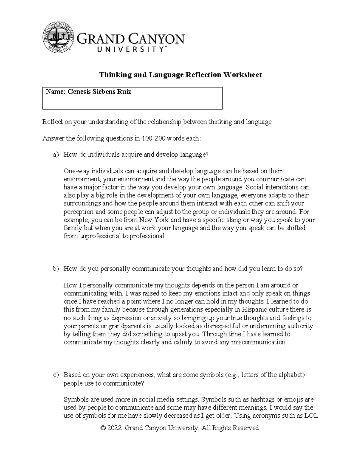 PHI105 - worksheet - Thinking and Language Reflection Worksheet Name ...