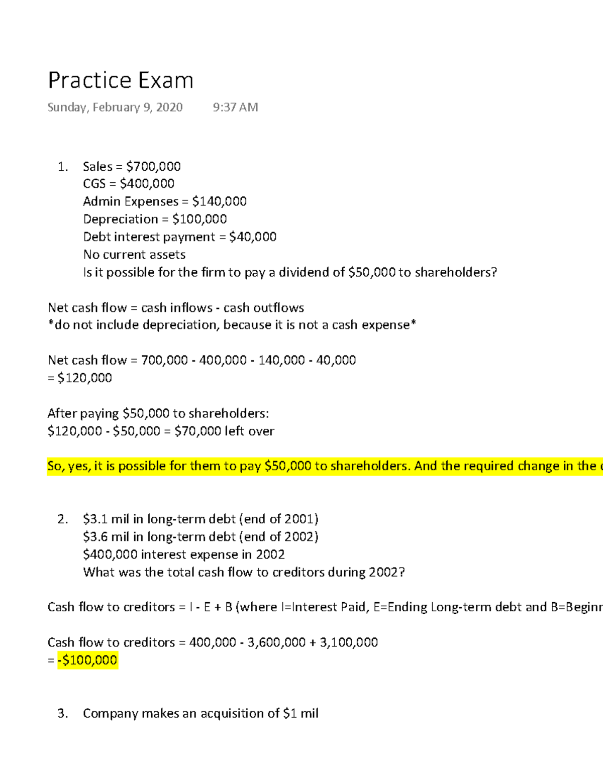 BUAD 306 Practice Exam for Test 1 - Sales = $700, CGS = $400, Admin ...