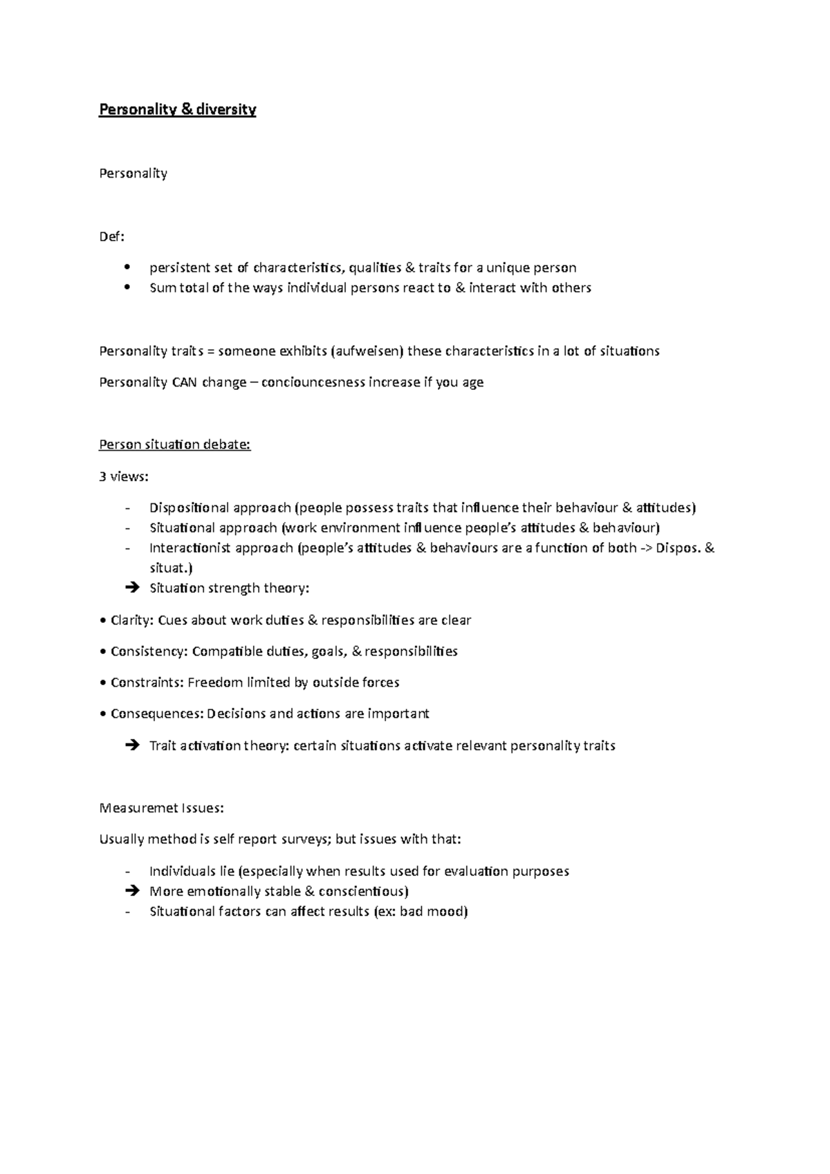 Lecture 3notes - Personality & diversity Personality Def: persistent ...