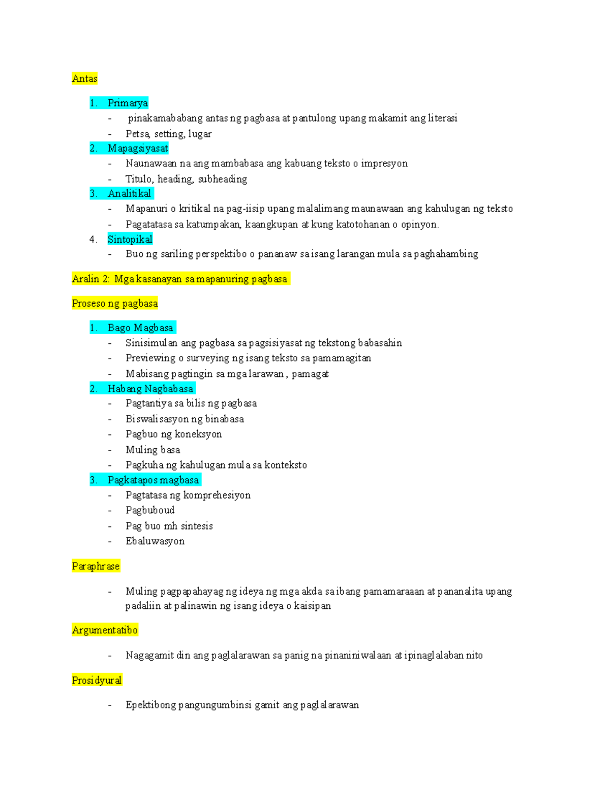 Pap reviwerrr - REVIEWER - Antas Primarya pinakamababang antas ng ...
