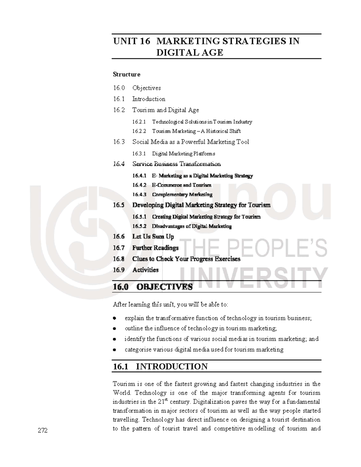 Unit-16 - Tourism Marketing UNIT 16 MARKETING STRATEGIES IN DIGITAL AGE Structure 16 Objectives ...