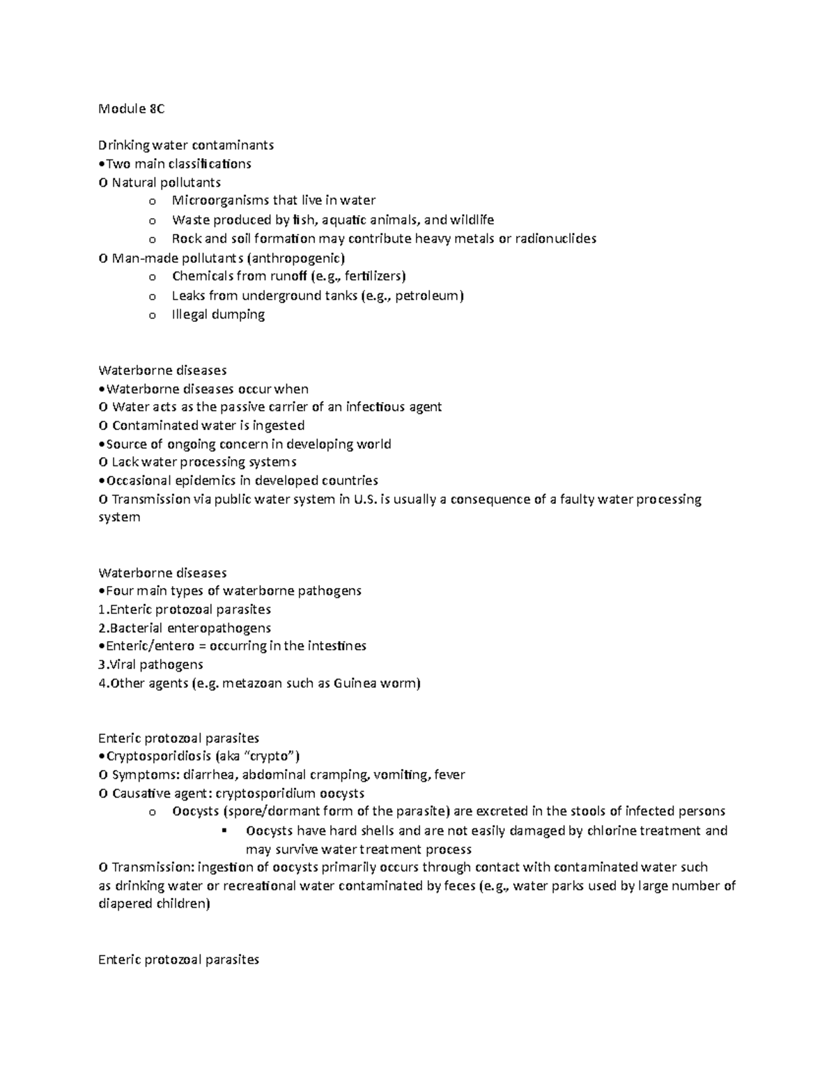 Module 8C - Module 8C Drinking water contaminants •Two main ...