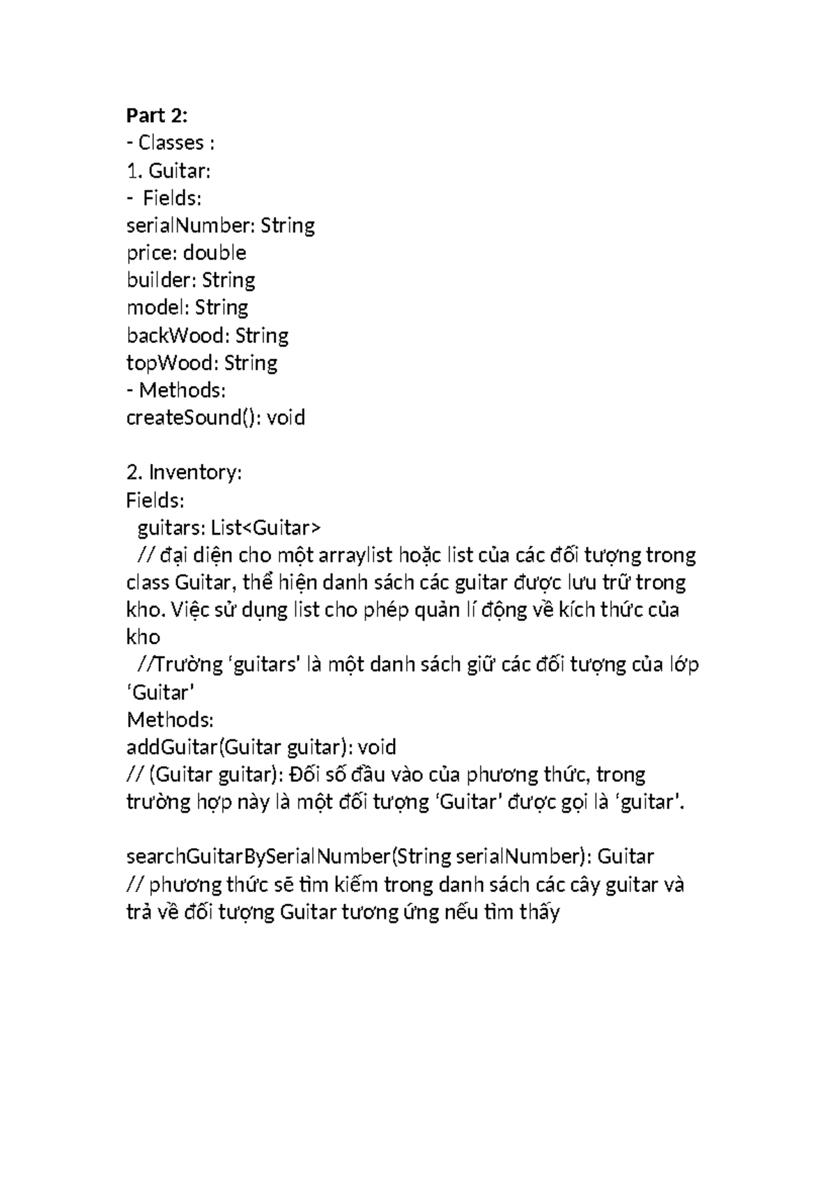 Workshop 3 - shdhh - Part 2: Classes : Guitar: Fields: serialNumber ...