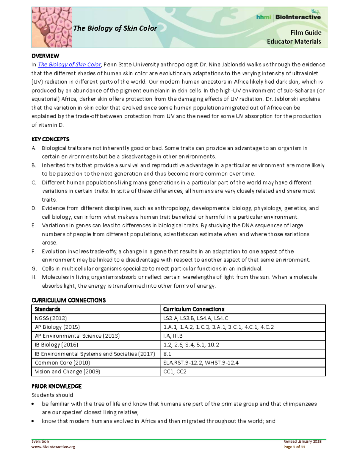 Httpswww.biointeractive - Evolution Revised January 2018 Film Guide ...