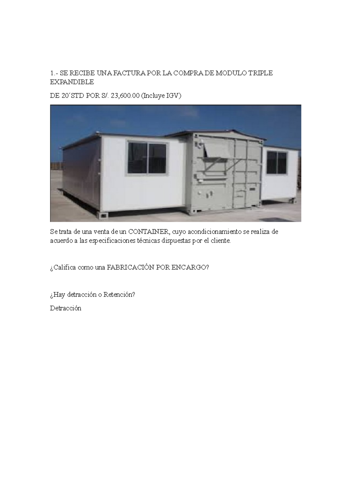 Trabajo individual en clase - 1.- SE RECIBE UNA FACTURA POR LA COMPRA ...