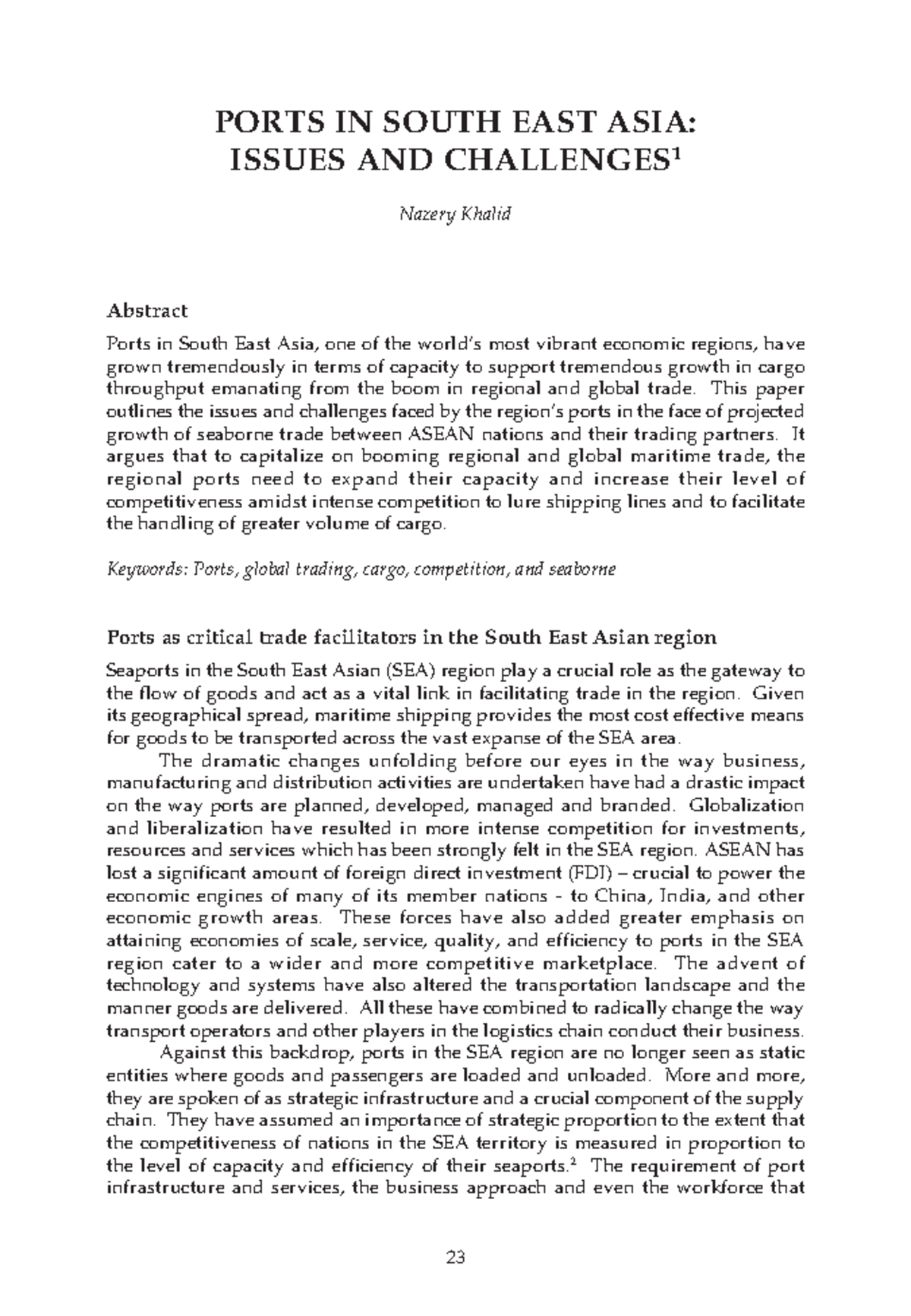 Ports IN South EAST ASIA Issues AND Challenges - Nazery Khalid - Ports ...