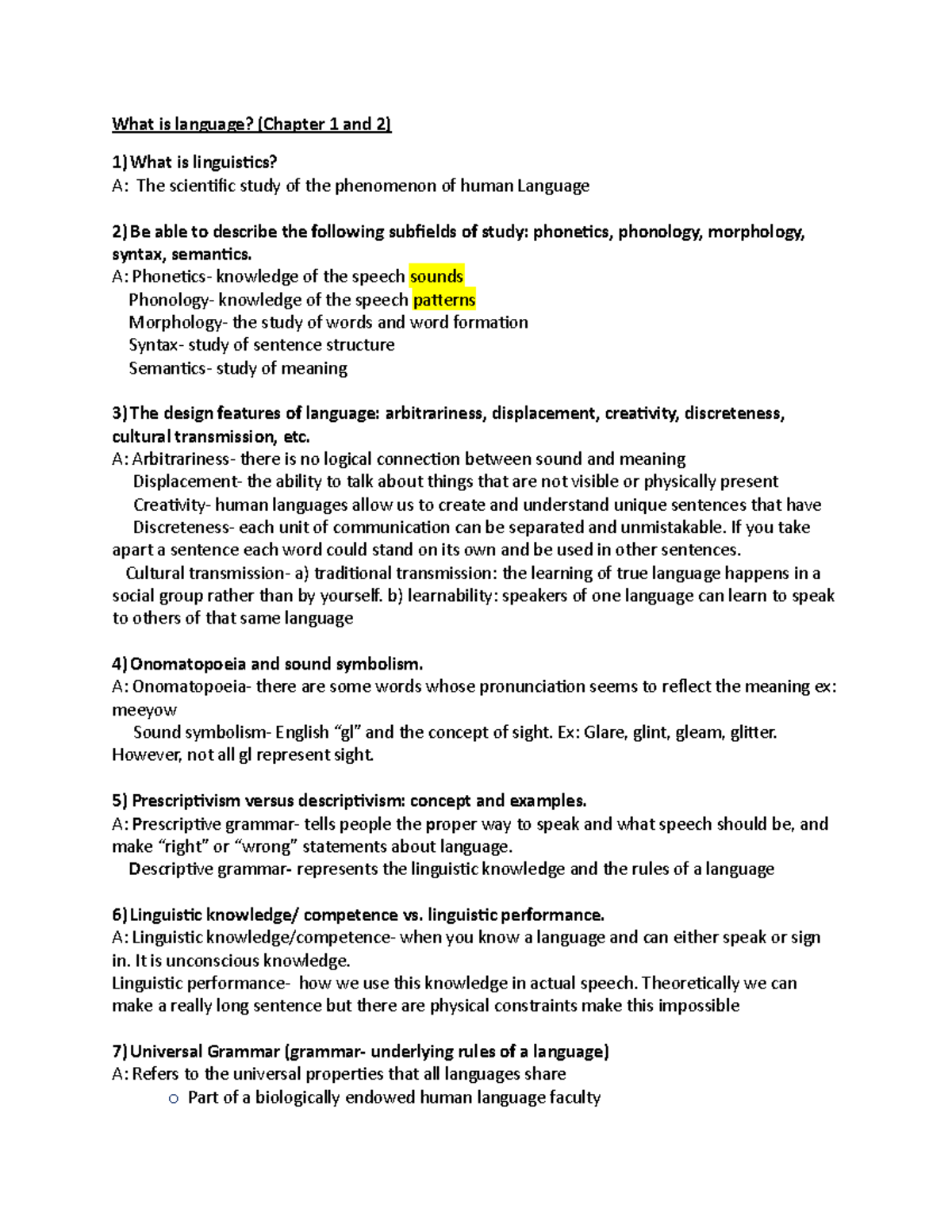 LCD 101- review sheet for midterm - What is language? (Chapter 1 and 2 ...