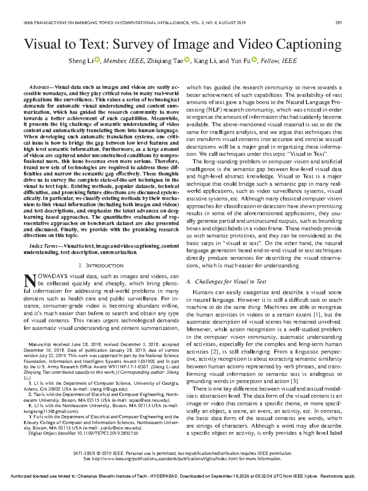 Visual to Text Survey of Image and Video Captioning - IEEE TRANSACTIONS ...