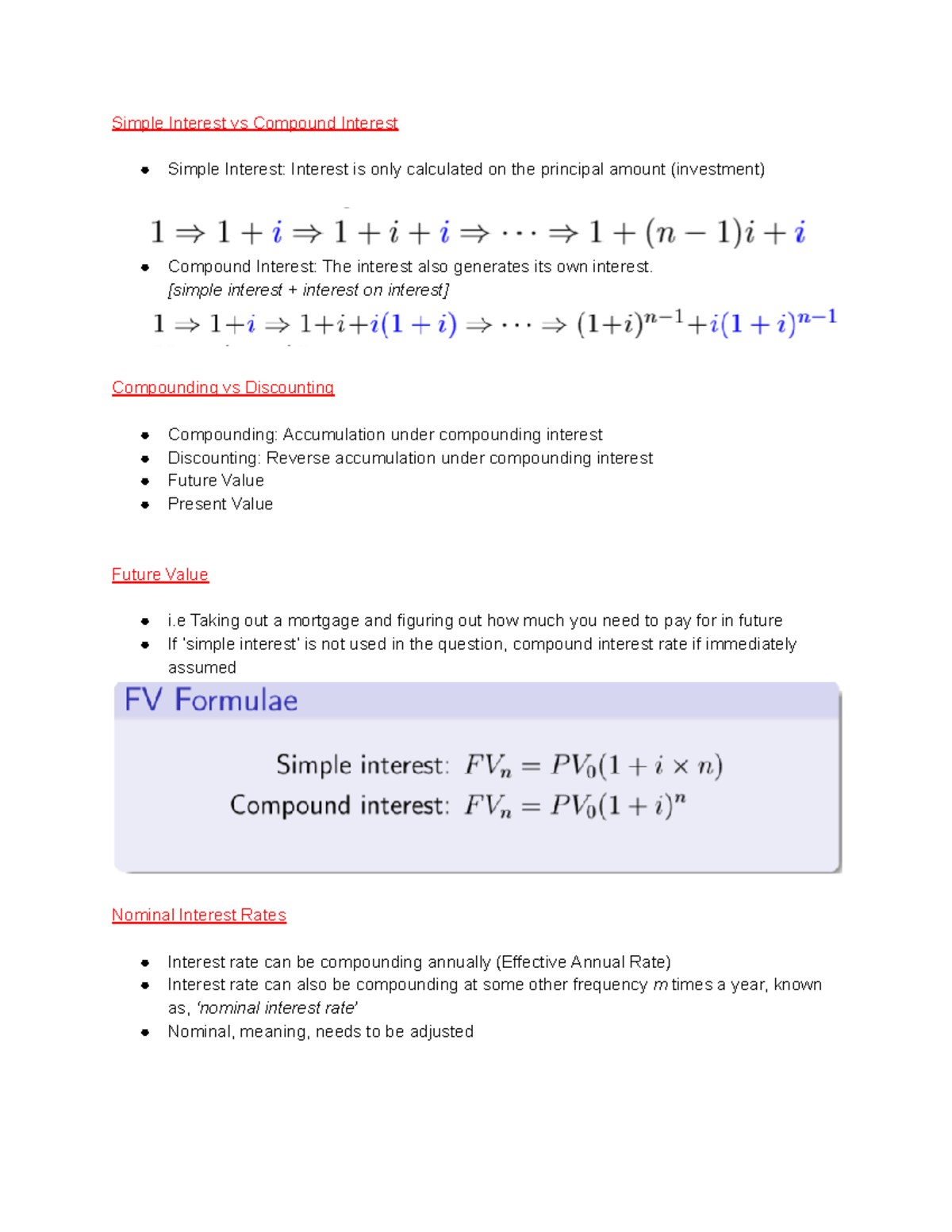 Finance Formula Notes - Simple Interest vs Compound Interest Simple ...