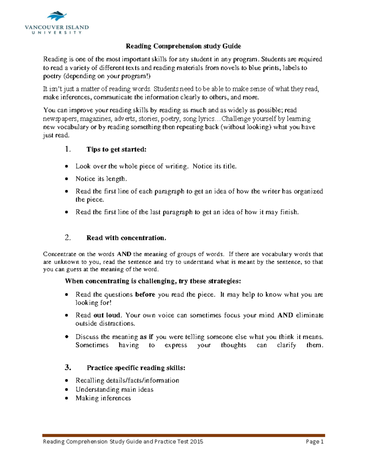 Unit 4 Reading Comprehension - Reading Comprehension study Guide ...