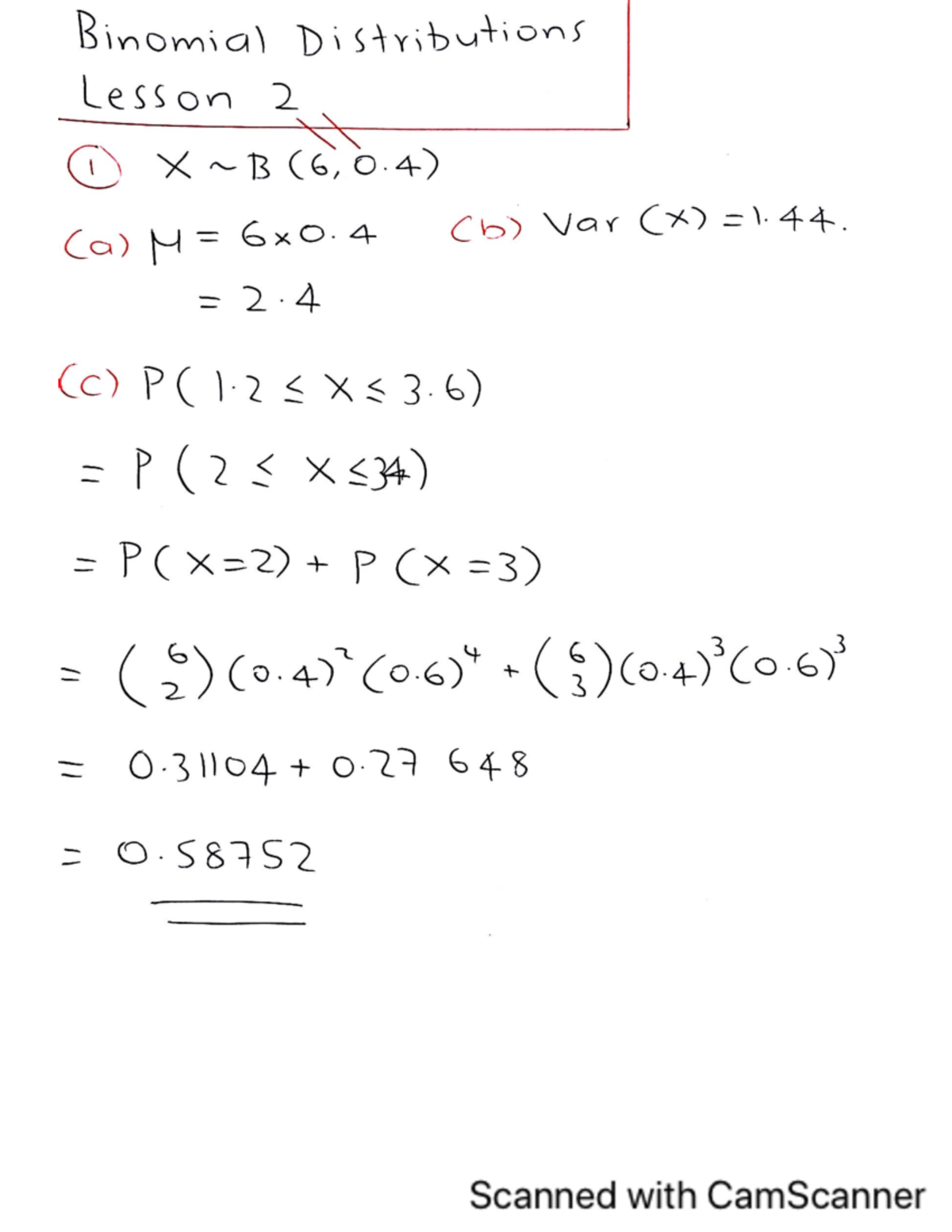Binomial Distributions Lesson 2 Solution 1 - Binomial Distributions ...