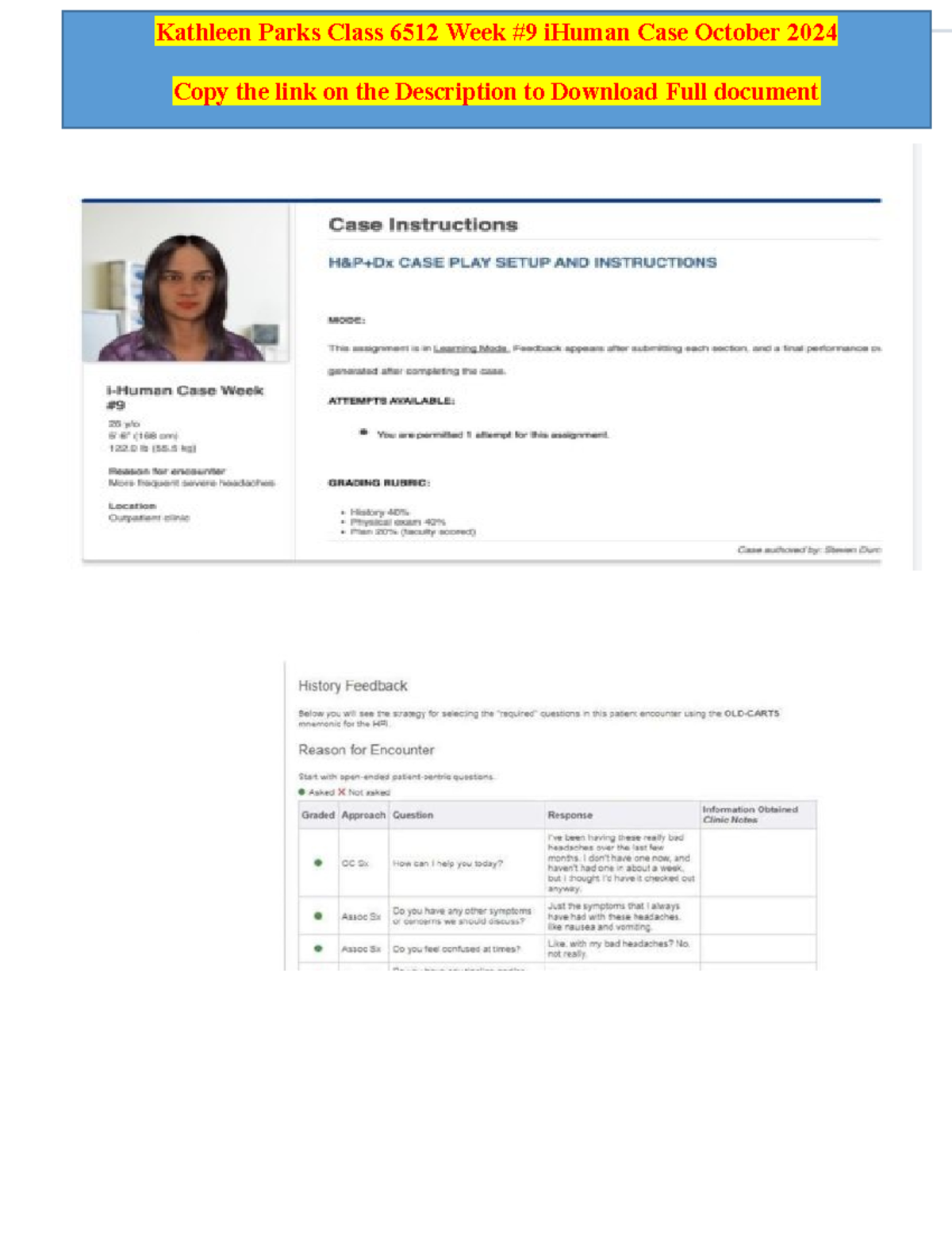 Comprehensive Solution October 2024 For i Human Case Study Kathleen ...