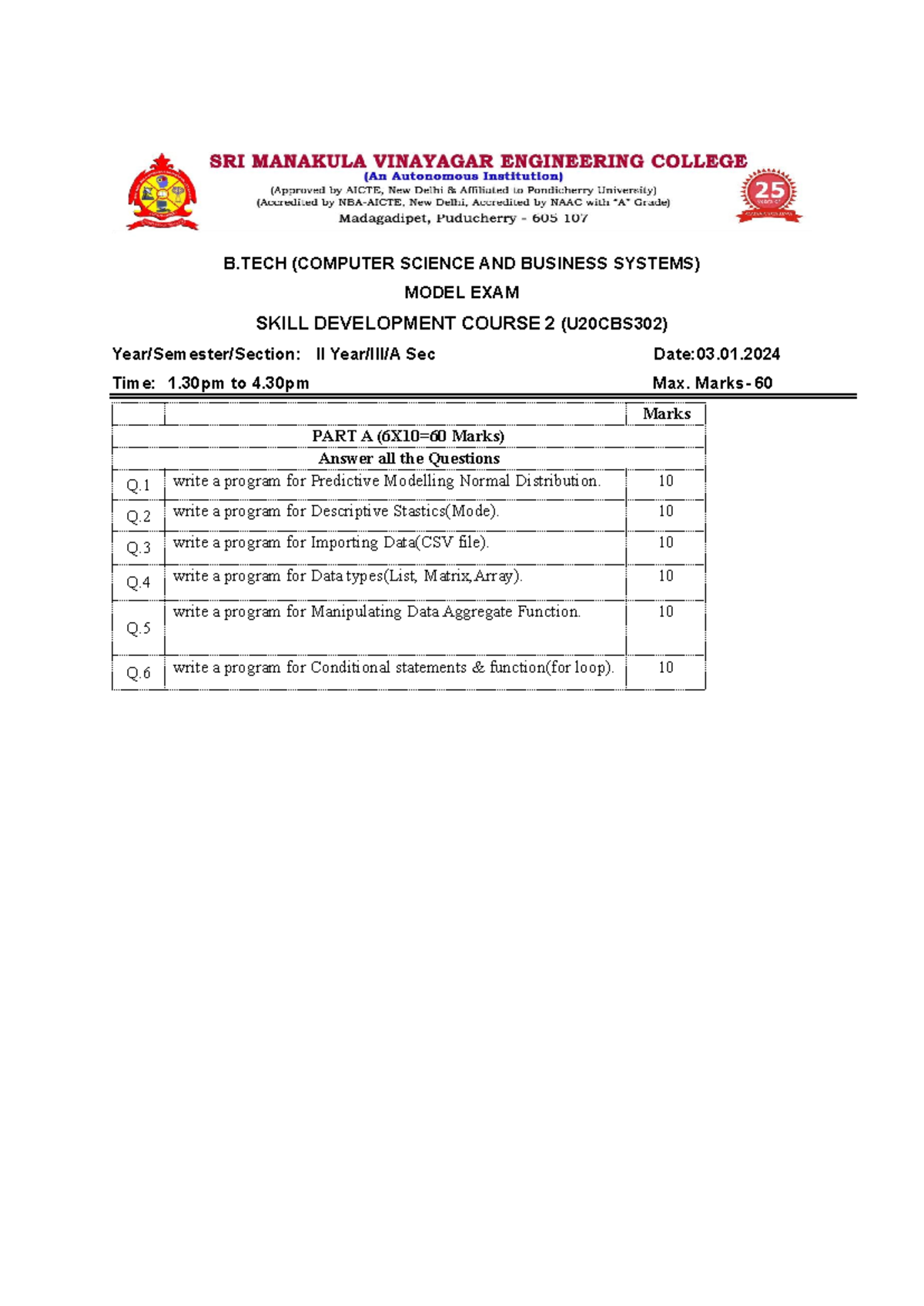 R programming QP - B (COMPUTER SCIENCE AND BUSINESS SYSTEMS) MODEL EXAM ...