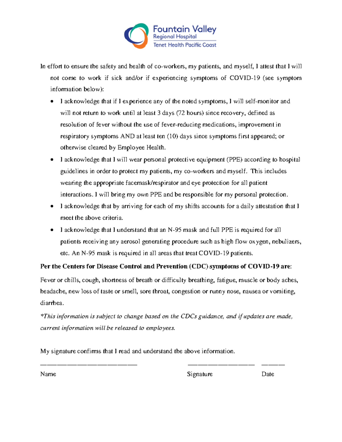 2 Covid attestation - notes - In effort to ensure the safety and health ...