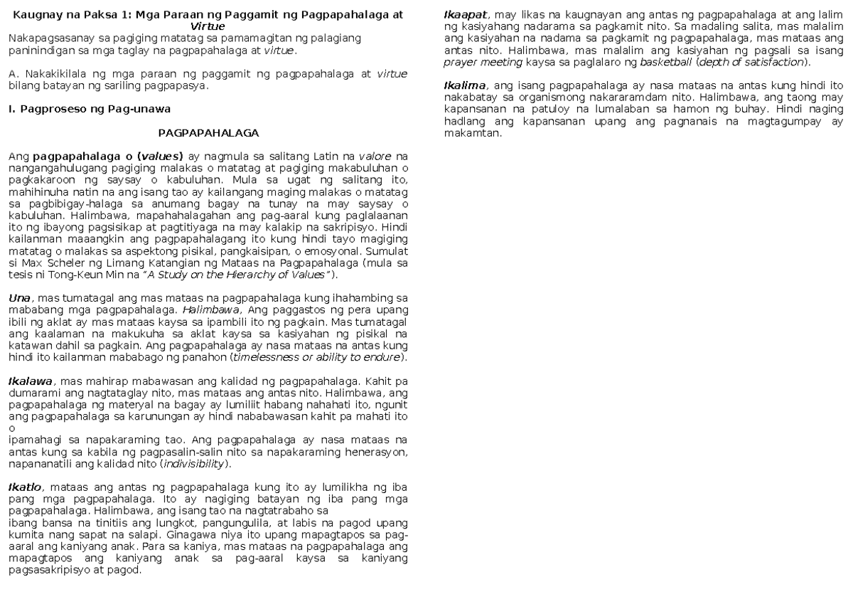 Week3 Kaugnay na Paksa 1 Pagpapahalaga - Kaugnay na Paksa 1: Mga Paraan ng Paggamit ng ...