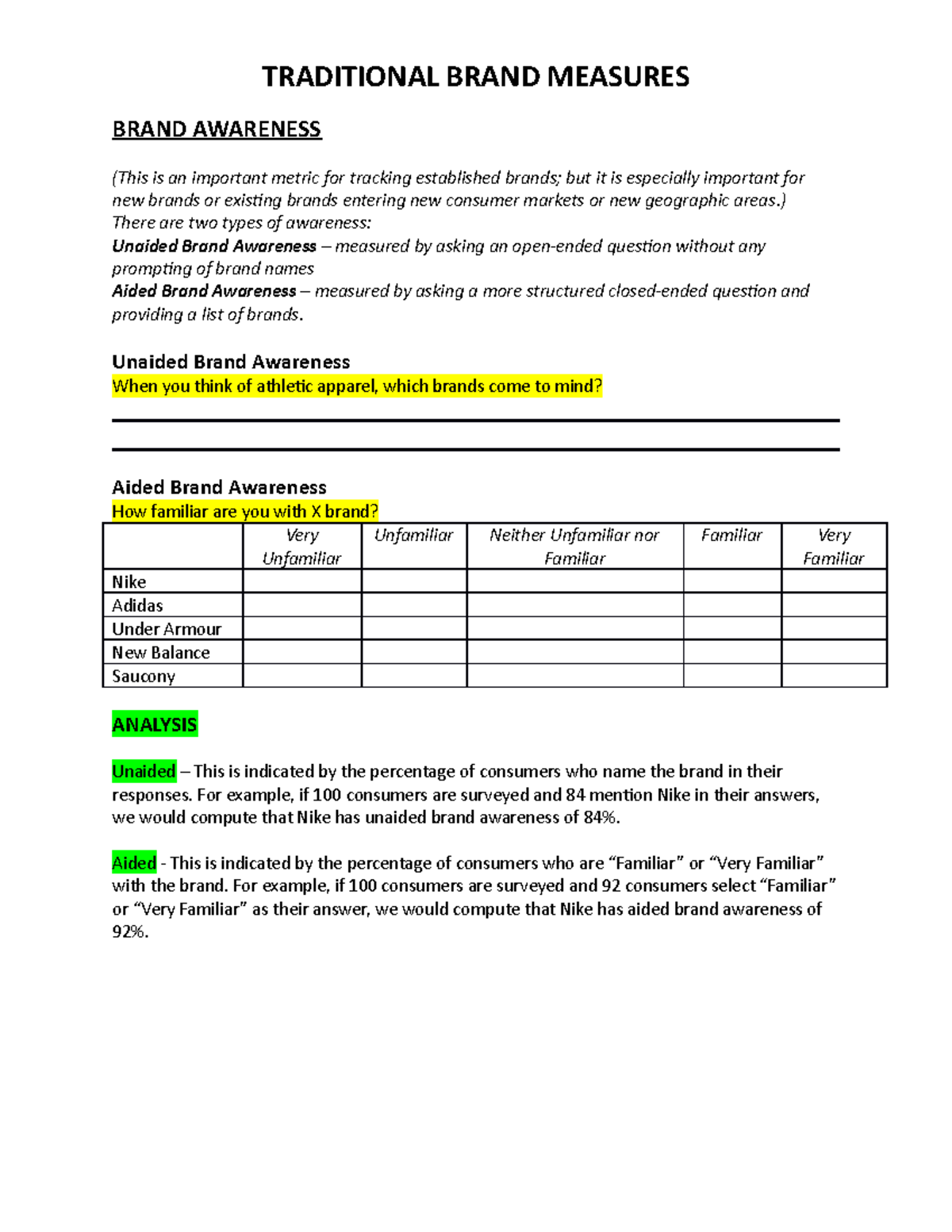 Traditional Brand Measures - BRAND AWARENESS (This is an important ...