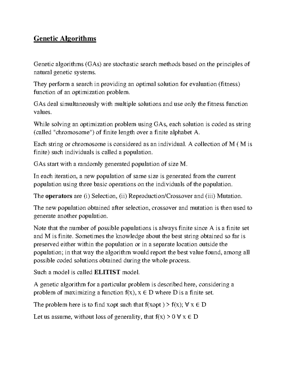 Genetic Algorithms Machine Learning Genetic Algorithms Genetic Algorithms Gas Are