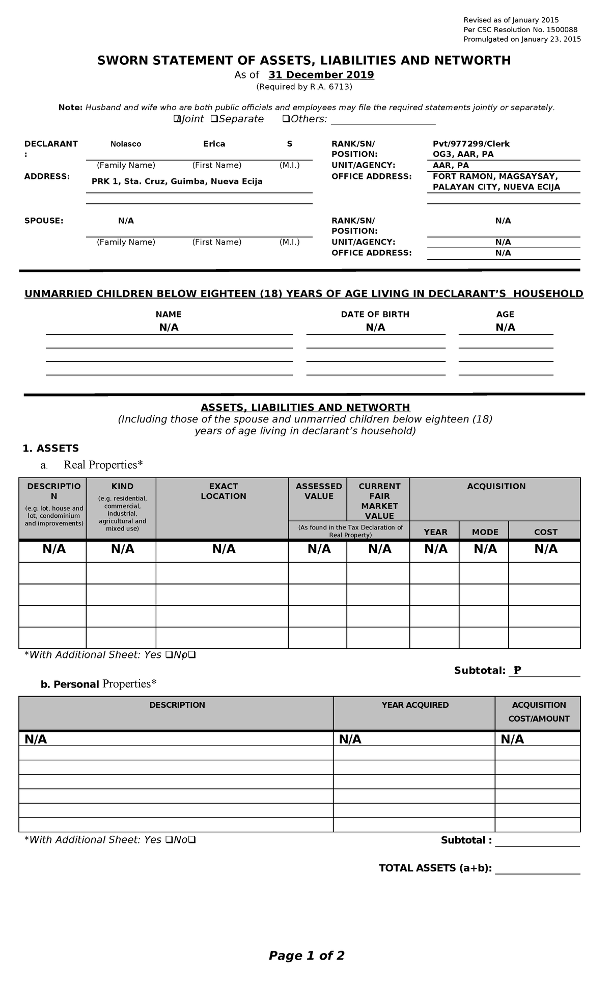 SALN-Long - / / Revised as of January 2015 Per CSC Resolution No ...