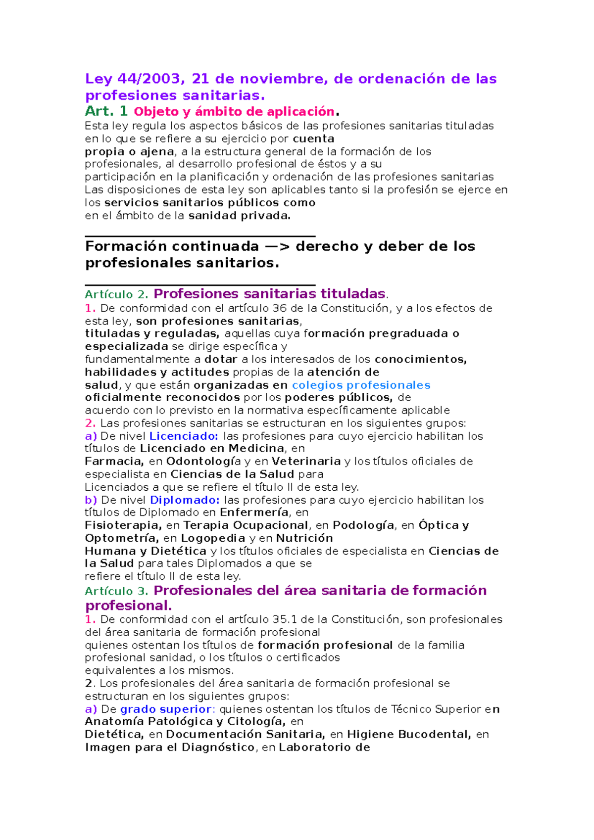 Ley 44:2003 21 de noviembre ordenación profesiones sanitarias - Ley 44/ ...