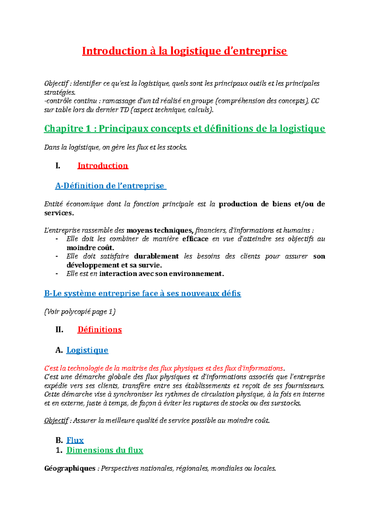 Cours complet logistique - Introduction à la logistique d’entreprise ...