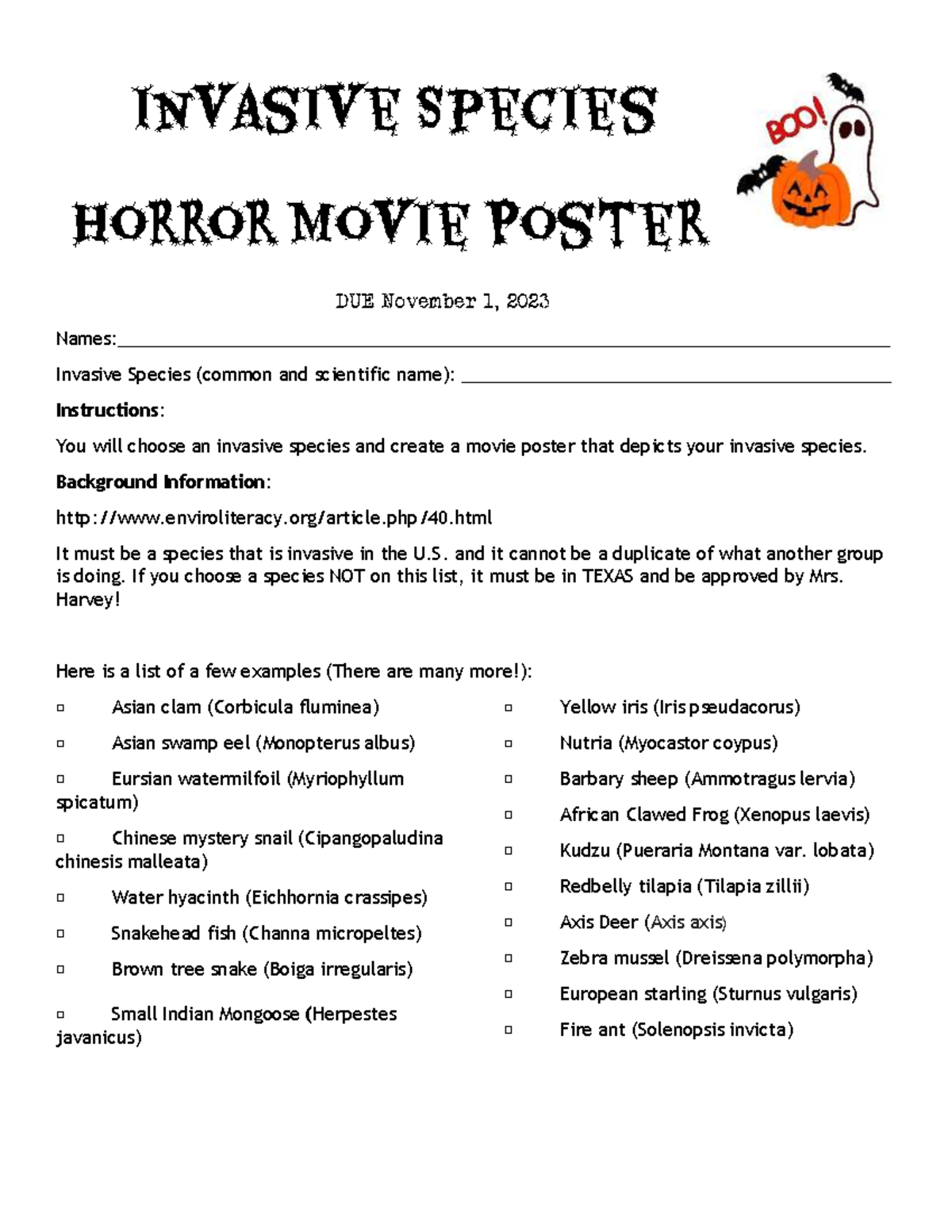 Invasive Species Horror Movie Poster Project 2023 - Invasive Species ...