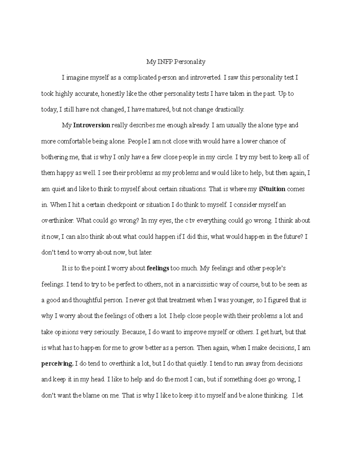 Essay of an INFP student - My INFP Personality I imagine myself as a ...
