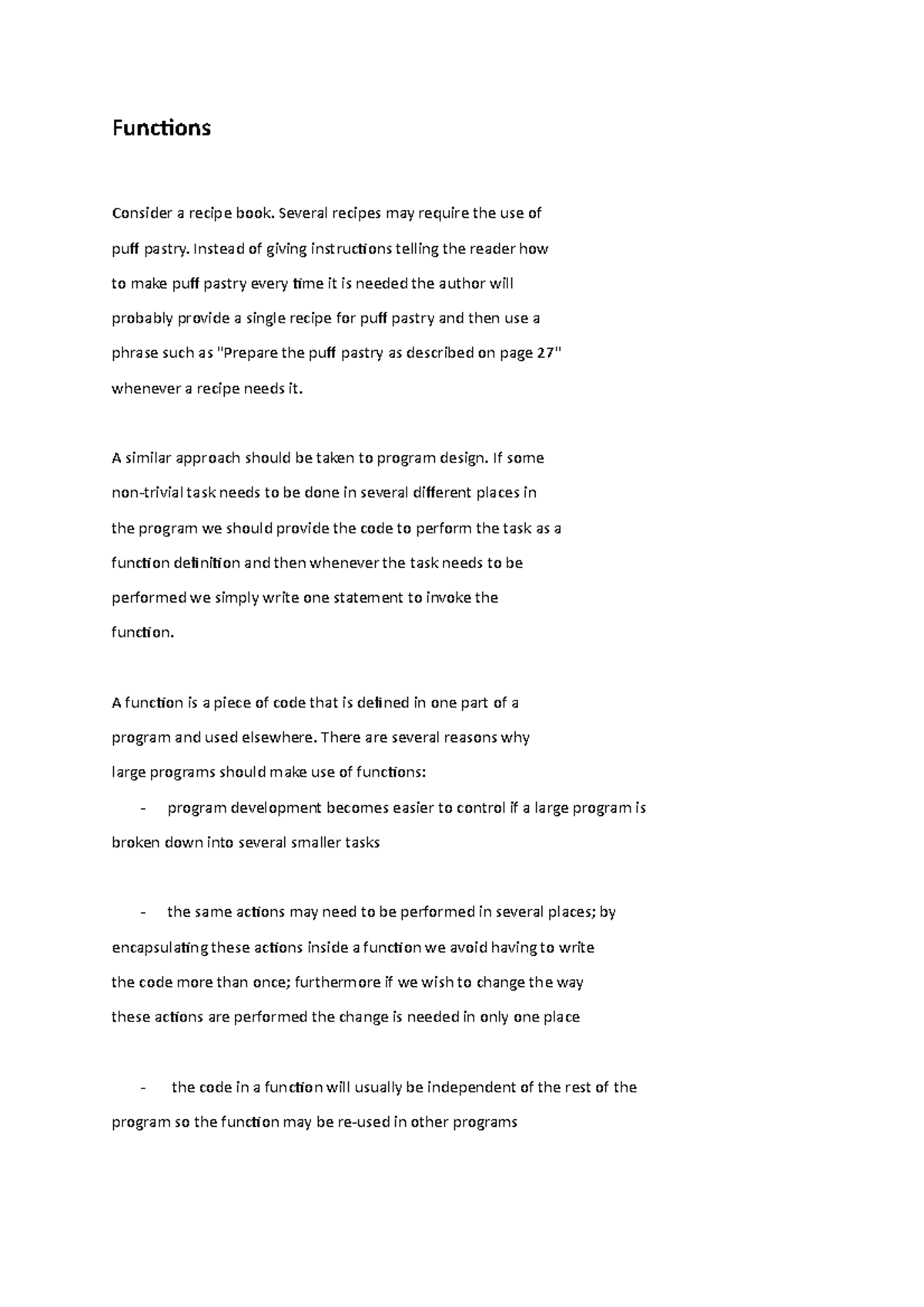 Functions - Functions Consider a recipe book. Several recipes may ...