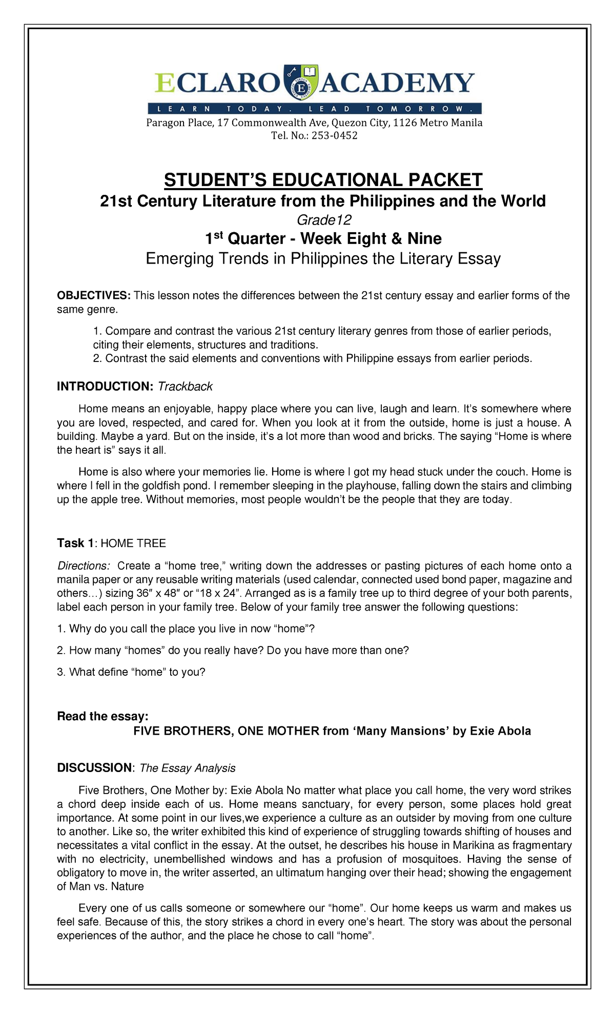 Learning Packet week 8&9 - Paragon Place, 17 Commonwealth Ave, Quezon ...