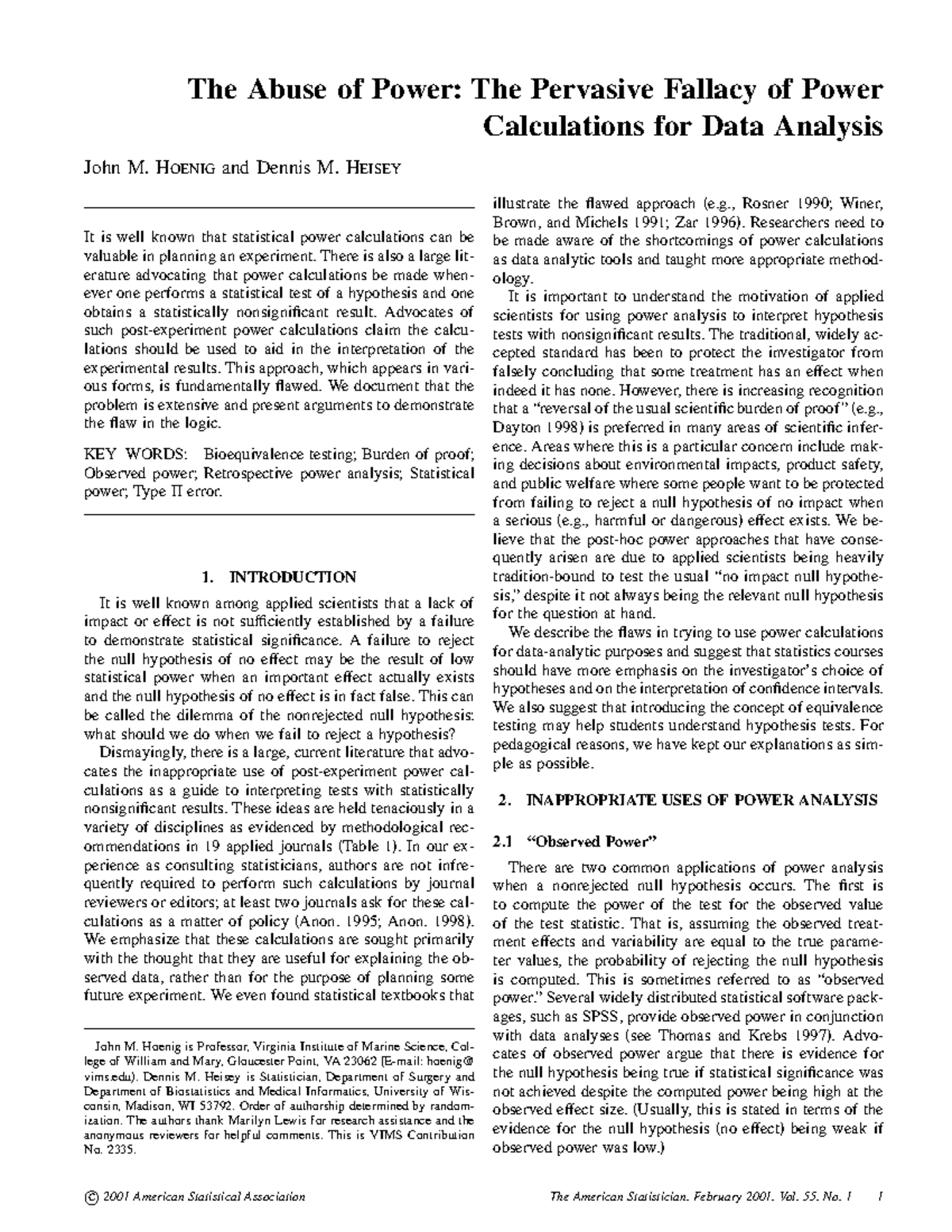 The Abuse of Power: The Pervasive Fallacy of Power Calculations for ...