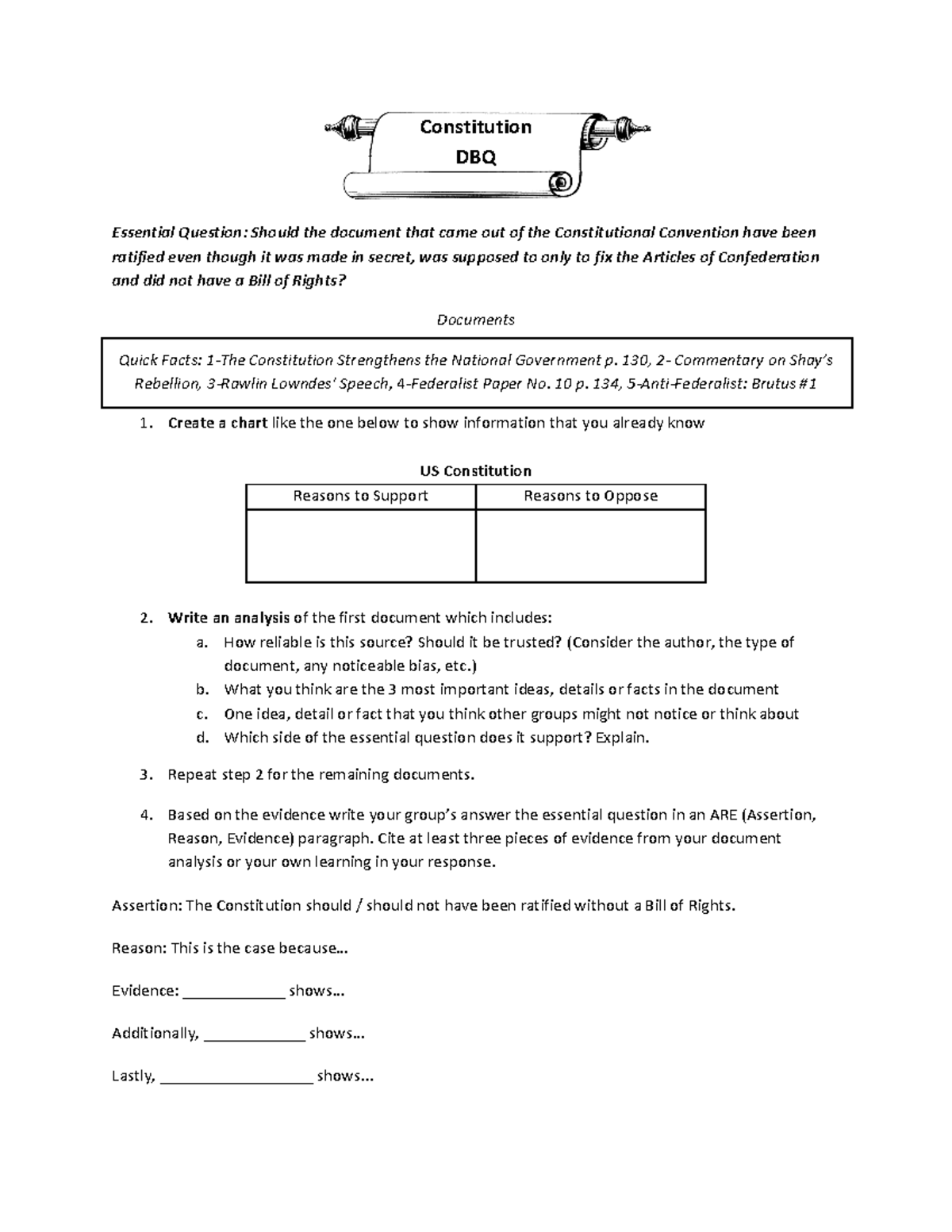 Constitution DBQ - Free answers - Constitution DBQ Essential Question ...