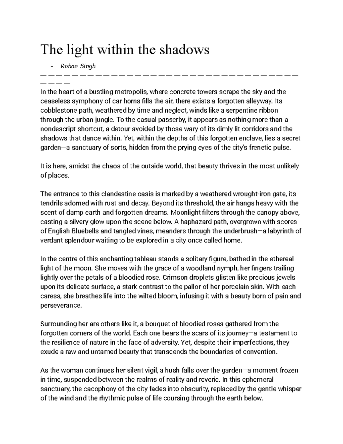 Reading to write assessment task - Rohan Singh - The light within the ...