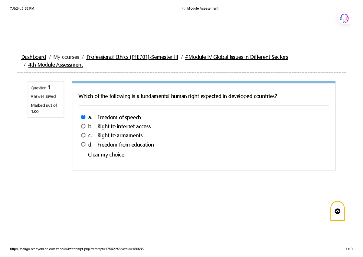 Module 4kushagra - Assignments - Question 1 Answer saved Marked out of 1. Which of the following ...