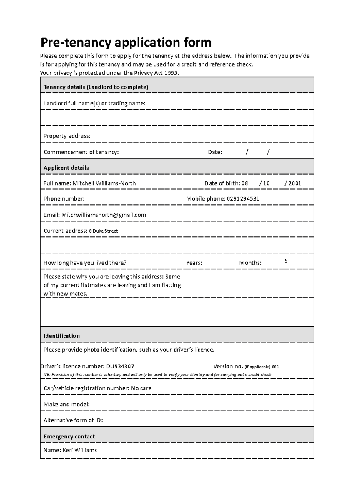 142 Albany Street - Yes - Pre-tenancy application form Please complete ...