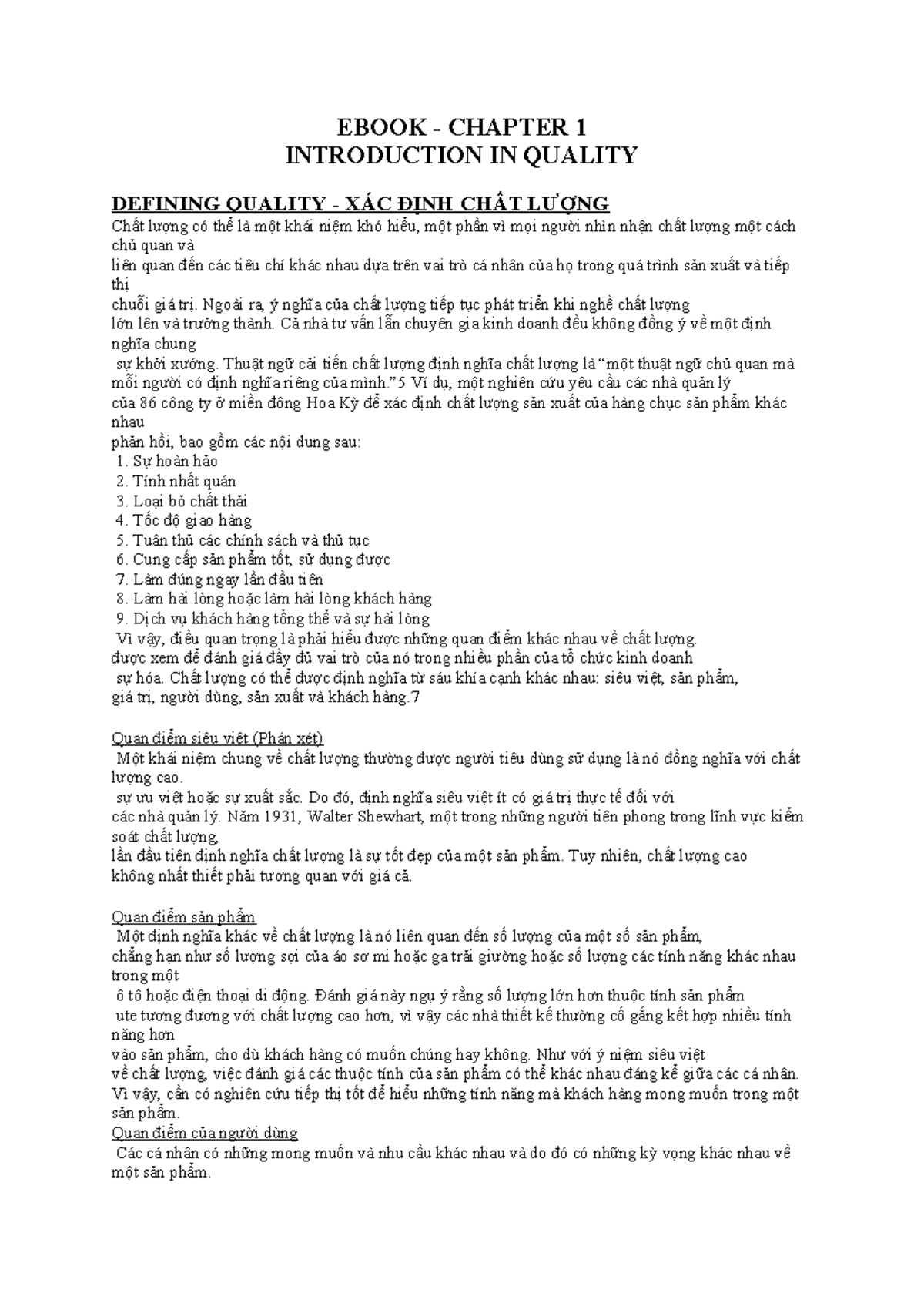 Ebook Chapter 1,3,5 - Summary Quản trị chất lượng - EBOOK - CHAPTER 1 ...