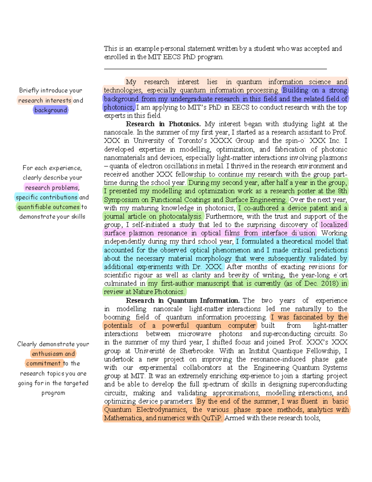 EE grad school personal statement annotated example - This is an ...